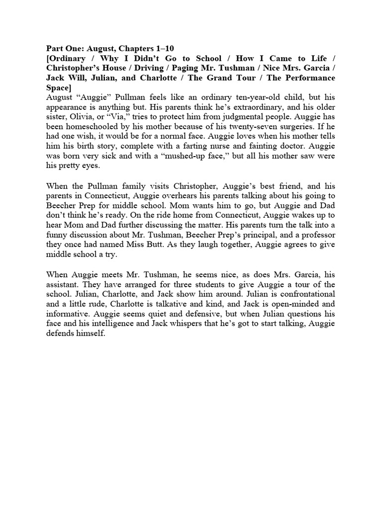 Chapter 1 & 2 Summary Wonder | PDF