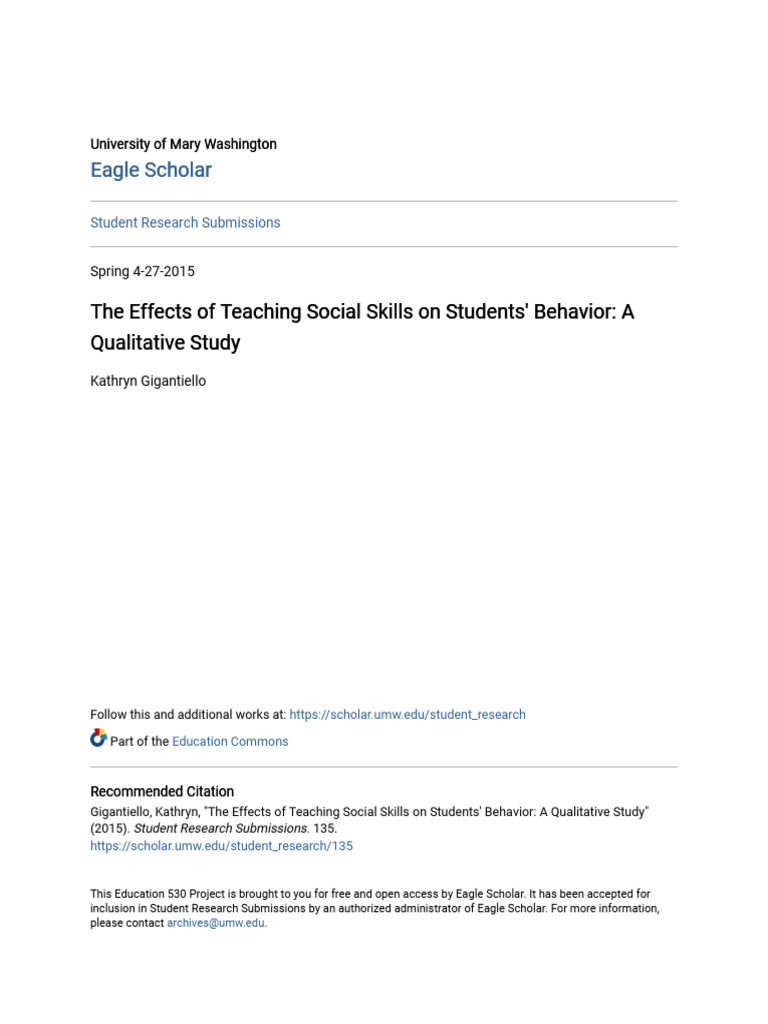 The Effects of Teaching Social Skills On Students Behavior - A Qu | PDF ...