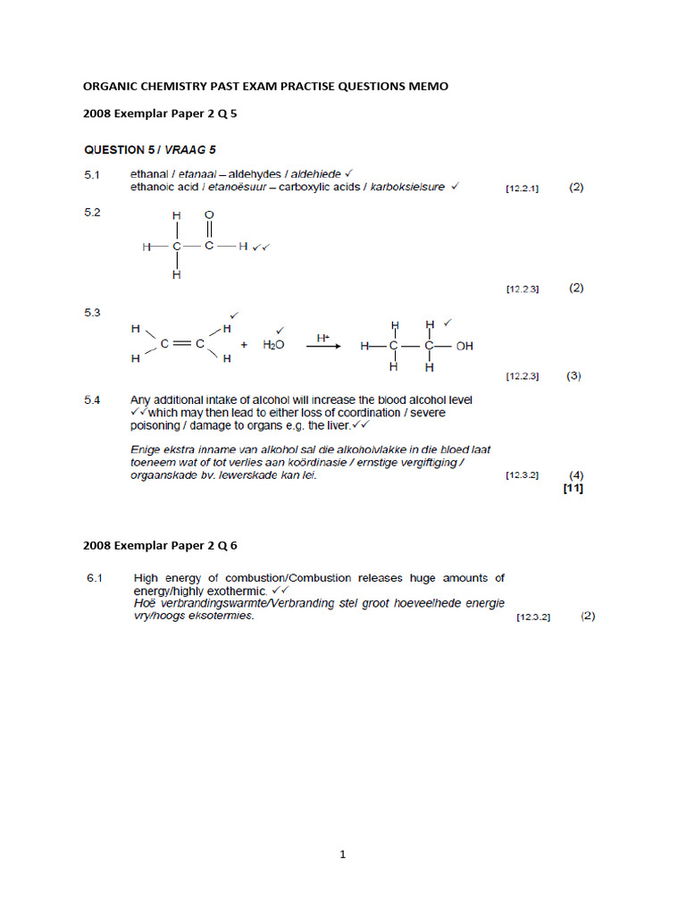 Organic Chemistry Past Exam Practise Questions Memo | PDF | Qualifications