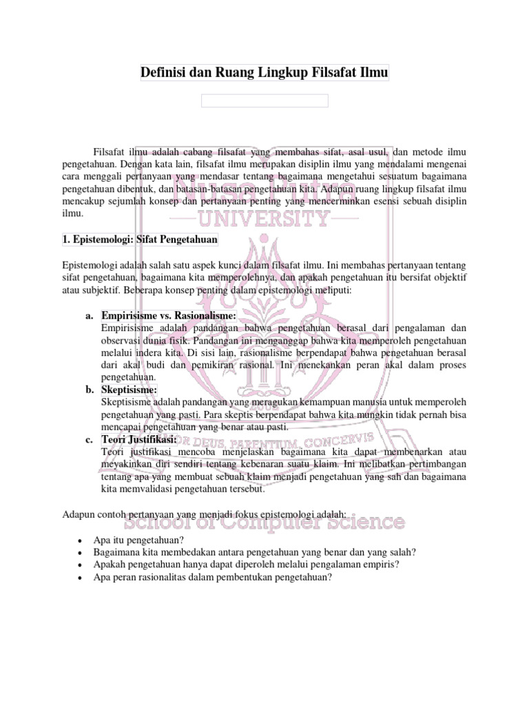 Filsafat Ilmu: Definisi dan Ruang Lingkup | PDF