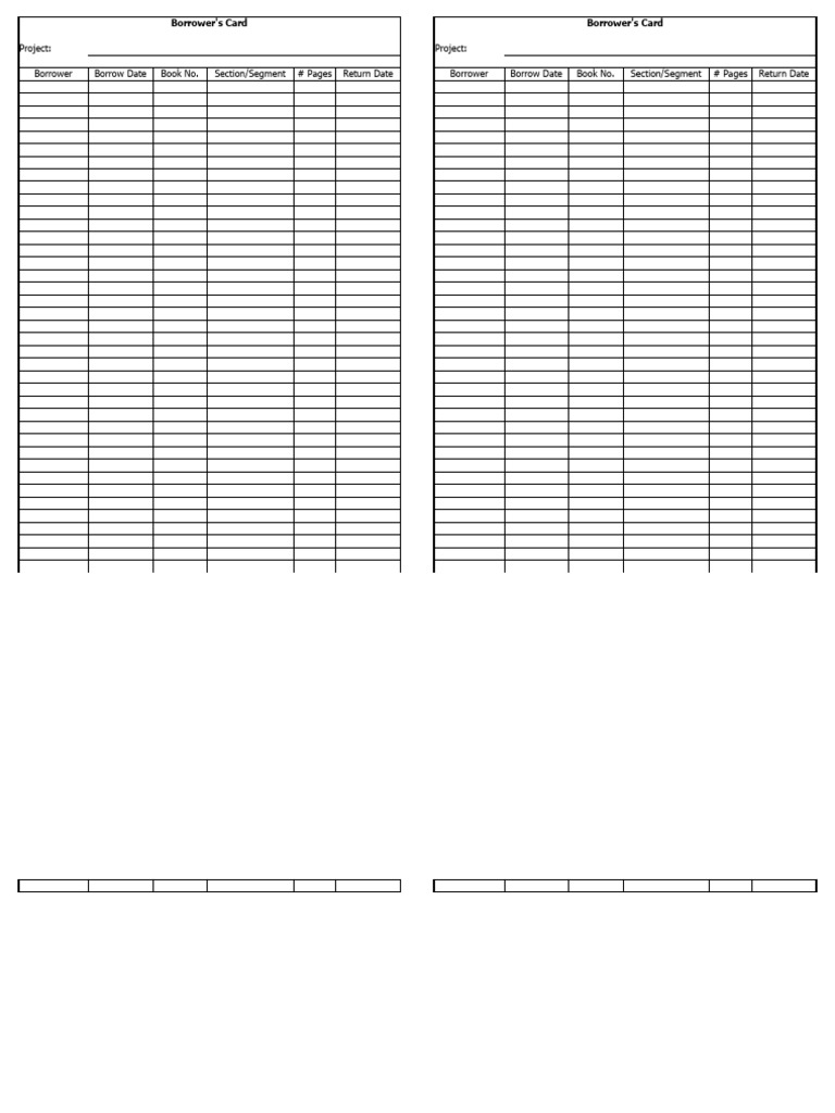 Borrower's Card Tracking Template | PDF
