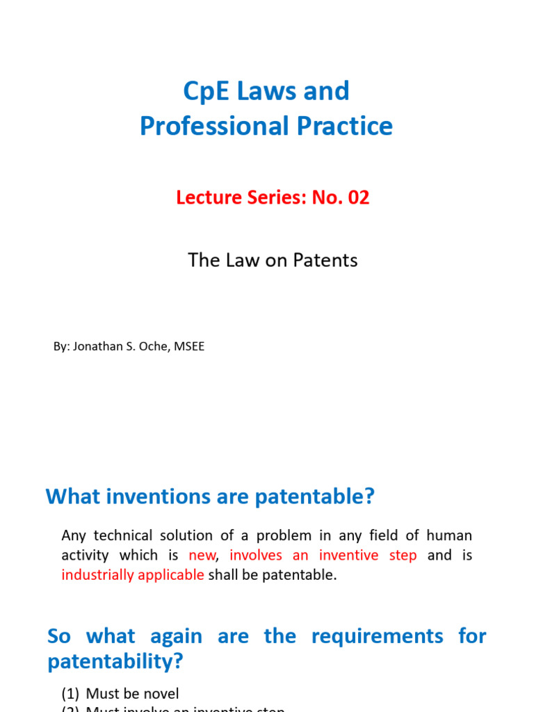 CpE Laws Lecture2 | PDF | Patent | Glossary Of Patent Law Terms