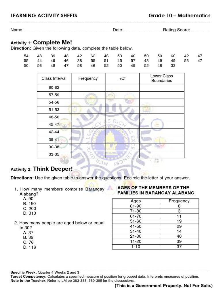 Math 10 Q4 LAS 2 | PDF | Applied Mathematics