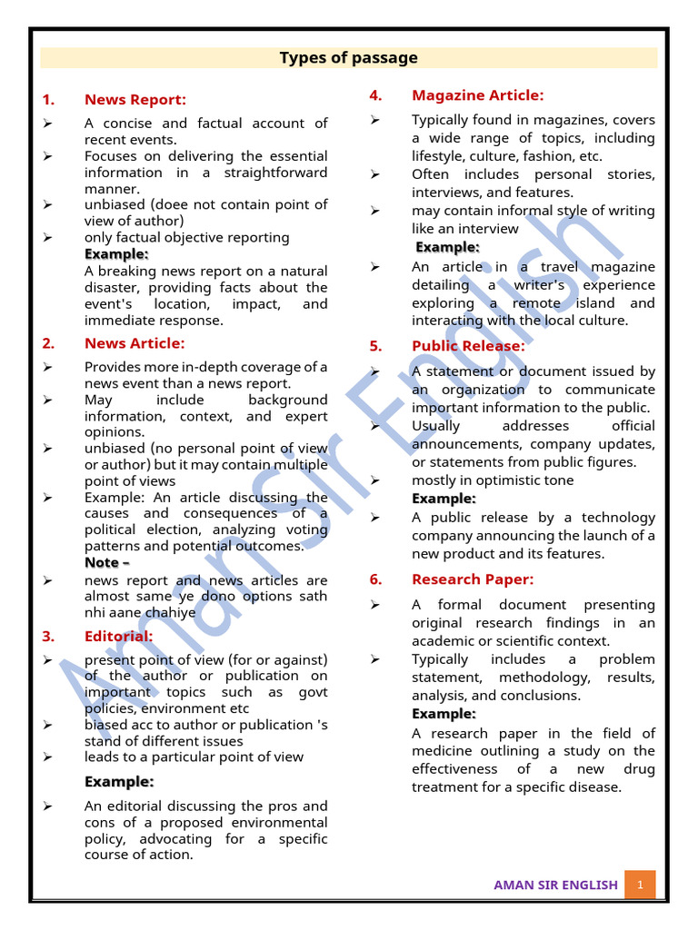 Types of passage | PDF | News | Bias