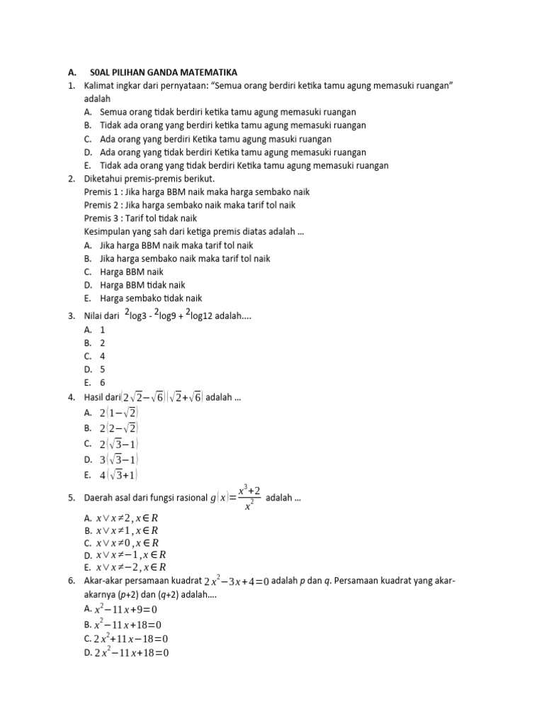 Soal Matematika Paket C - Usp 2022 | PDF