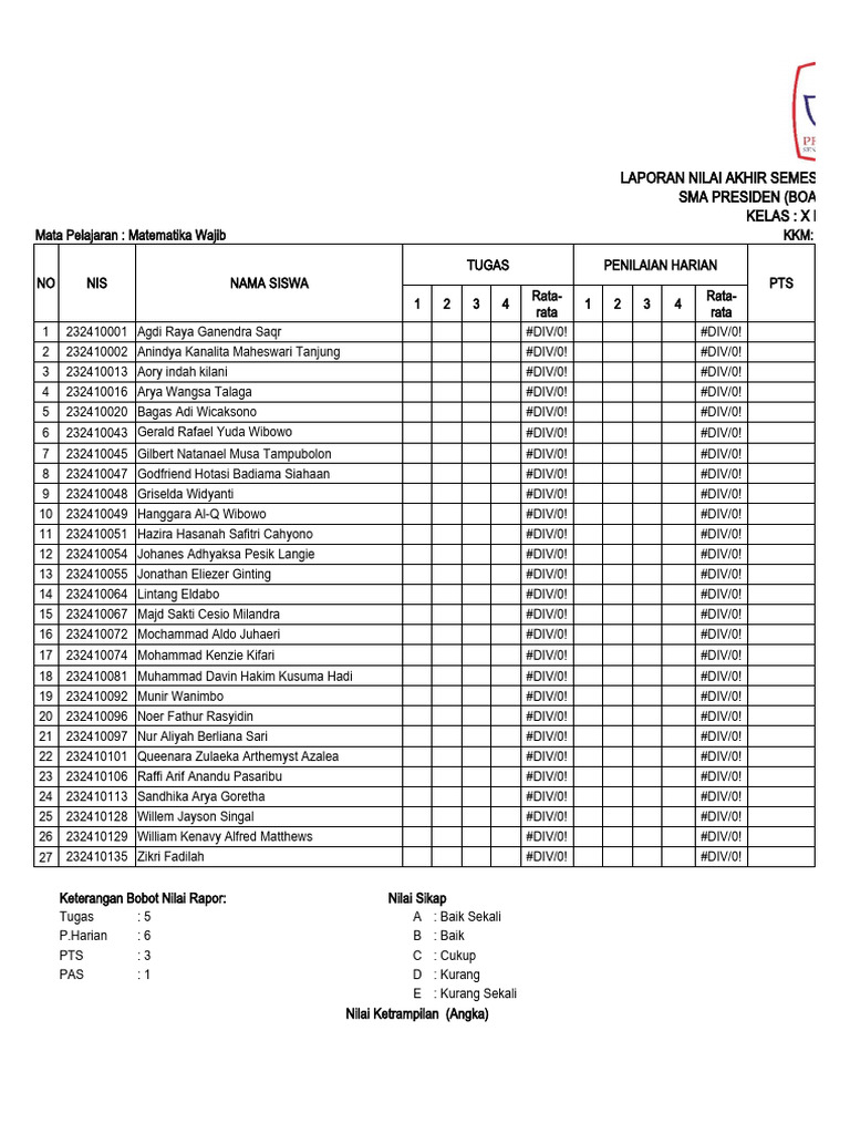 LM Format Nilai Rapor Semester Ganjil 2023-2024 | PDF