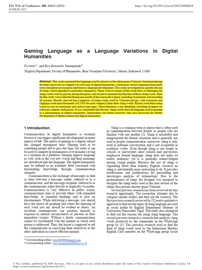 Gaming Language As A Language Variations in Digital Humanities ...