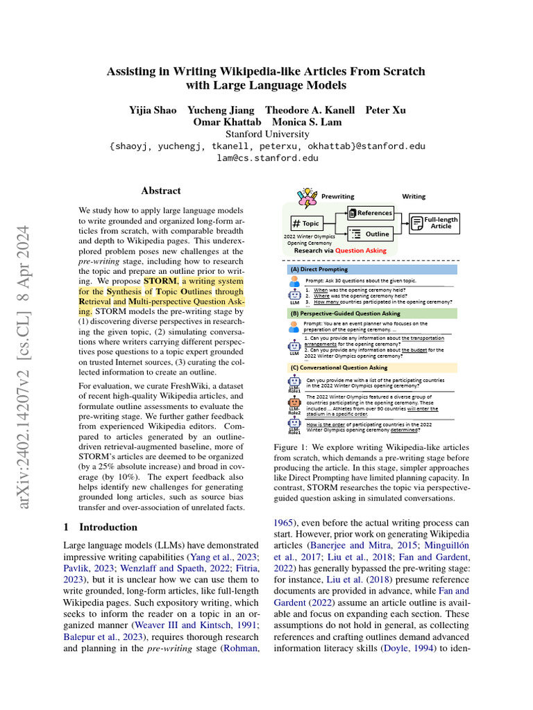 Assisting in Writing Wikipedia-Like Articles From Scratch With Large Language Models | PDF ...