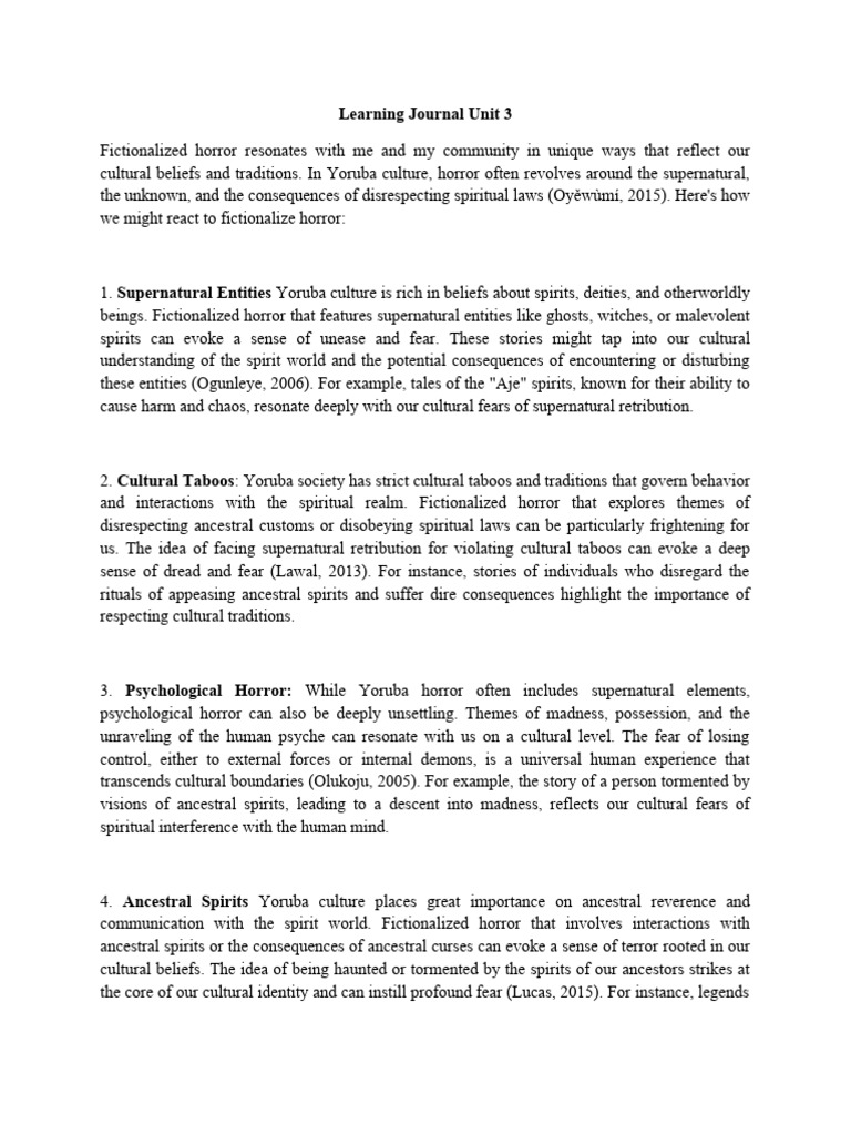 Learning Journal Unit 3 | PDF | Horror Fiction | Supernatural