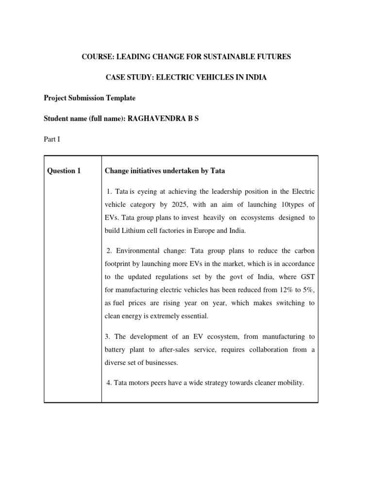 Raghavendra.B S-CASE STUDY ELECTRIC VEHICLES IN INDIA-Change Management | PDF | Electric Vehicle ...