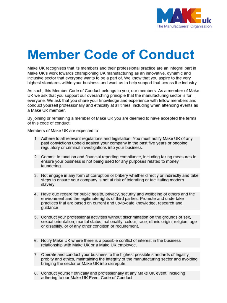 Member Code of Conduct May 2023 | PDF | Regulatory Compliance | Justice