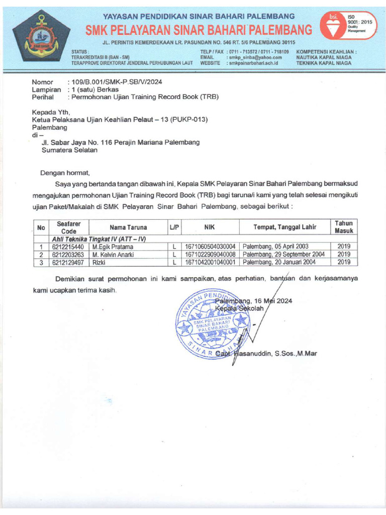 Surat Permohonan Ujian TRB | PDF