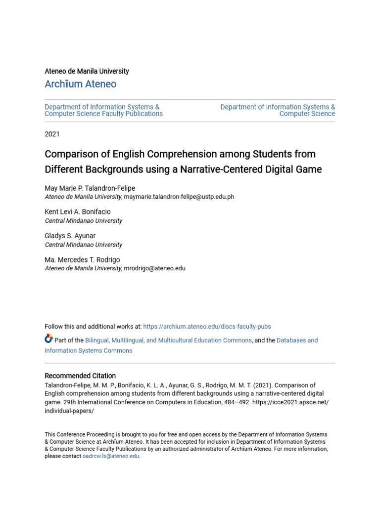 Comparison of English Comprehension Among Students From Different | PDF ...