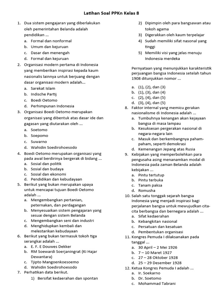 Latihan Soal PPKN Kelas 8 | PDF | Ilmu Sosial | Perjalanan