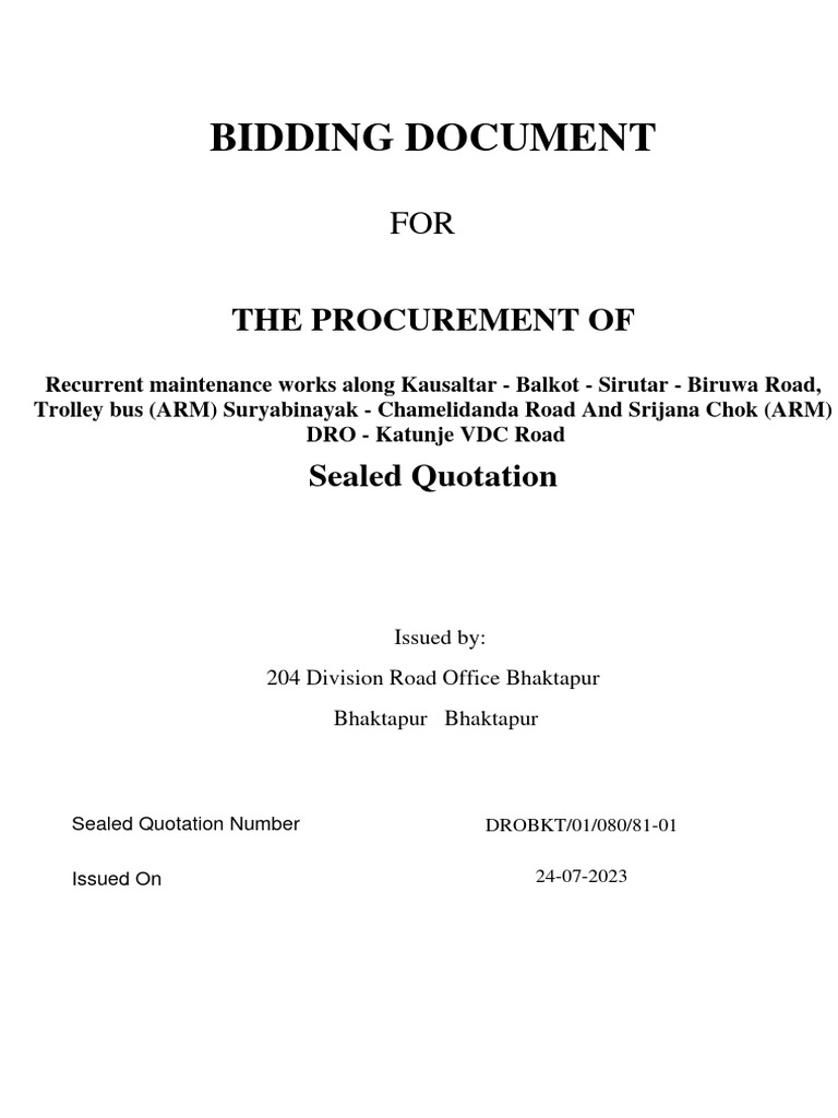 Sealed Quotation for Road Maintenance Works | PDF | Specification ...