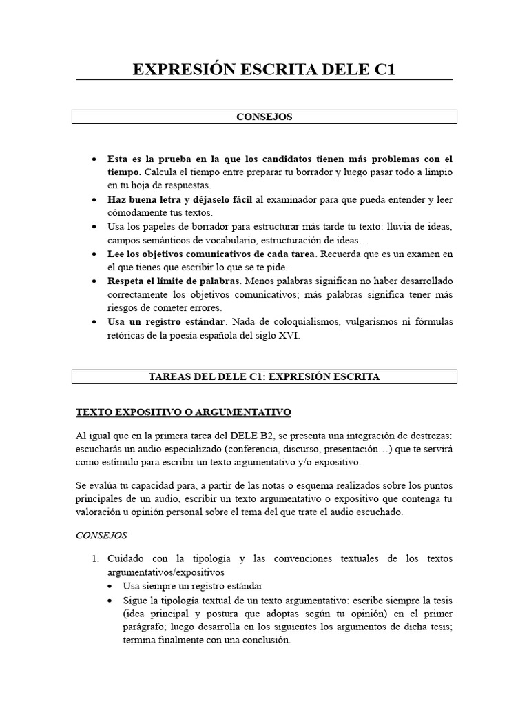 c1 Expresión Escrita (DELE) | PDF