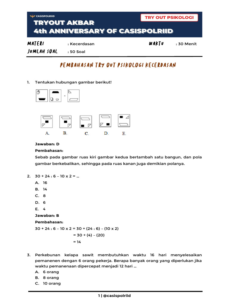 Pembahasan Try Out Akbar Psikologi Bimbelcasispolriid | PDF