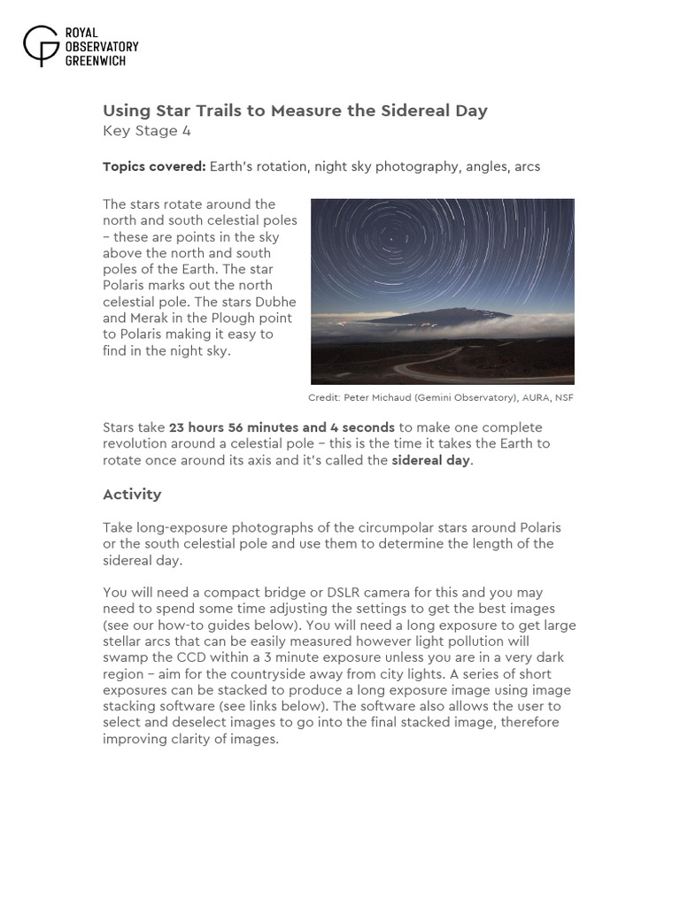 Measuring the Sidereal Day with Star Trails | PDF | Imaging | Astronomy