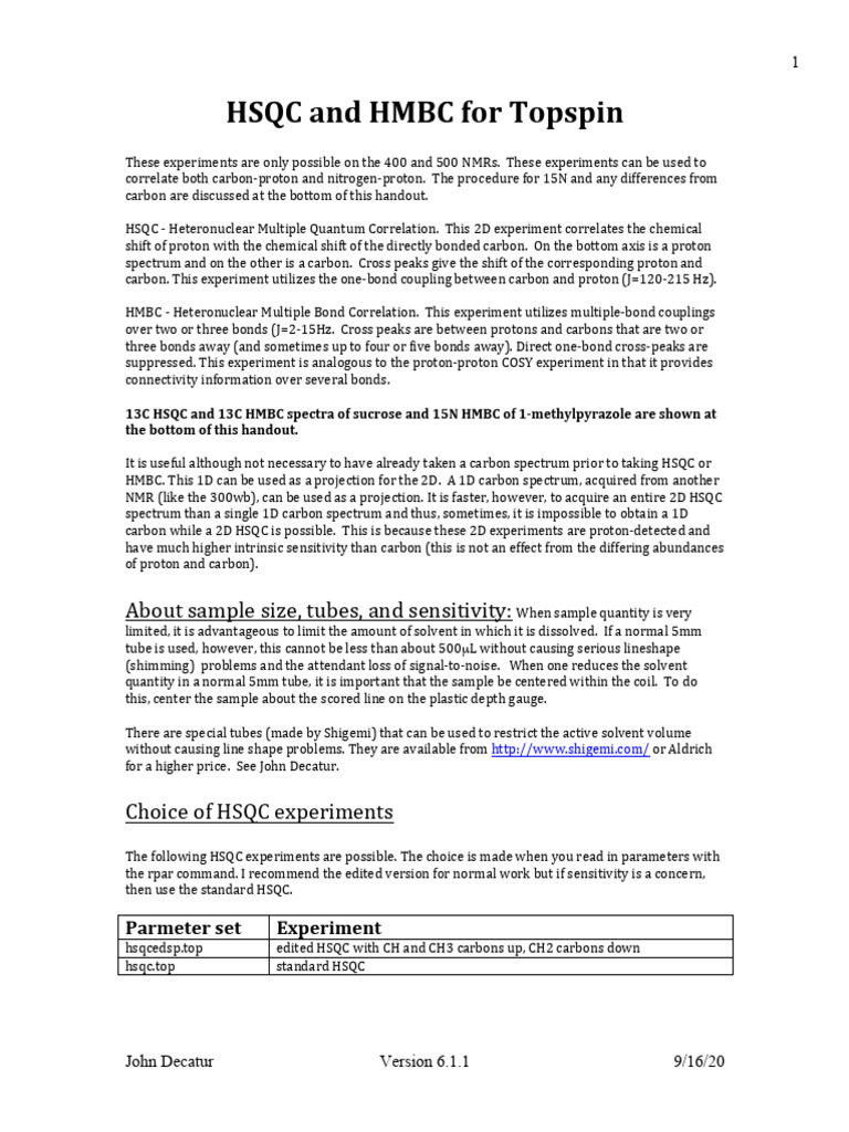 HSQC and HMBC | Download Free PDF | Two Dimensional Nuclear Magnetic ...