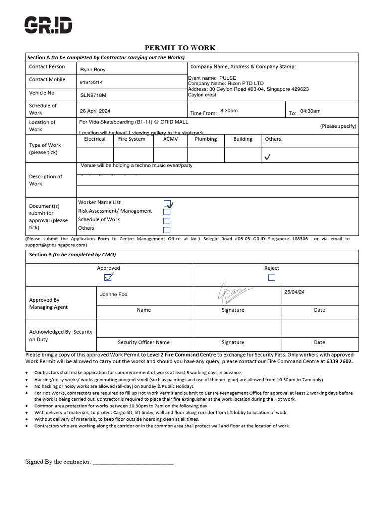 Grid PTW Application Form | PDF