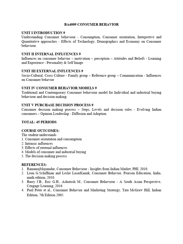 Ba4009 Consumer Behavior Unit I Introduction 9 | PDF