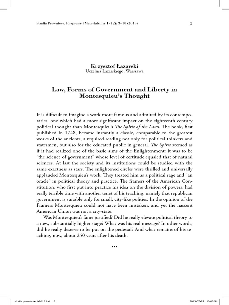 Montesquieu's Political Influence | PDF | Montesquieu | Separation Of ...