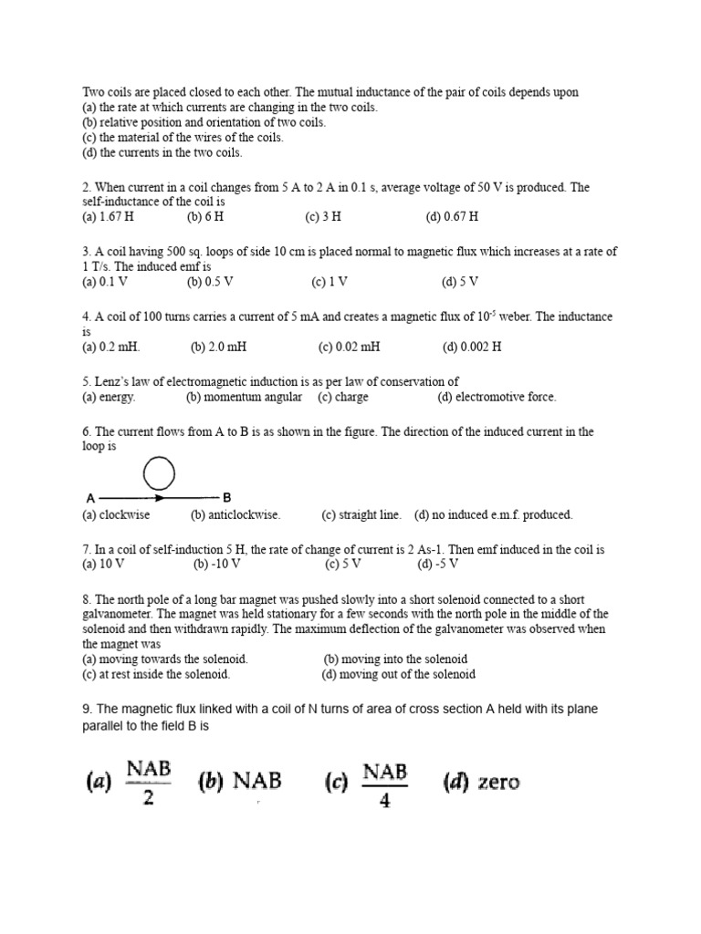 Electromagnetic Induction MCQ and Subjective | PDF | Electromagnetic ...