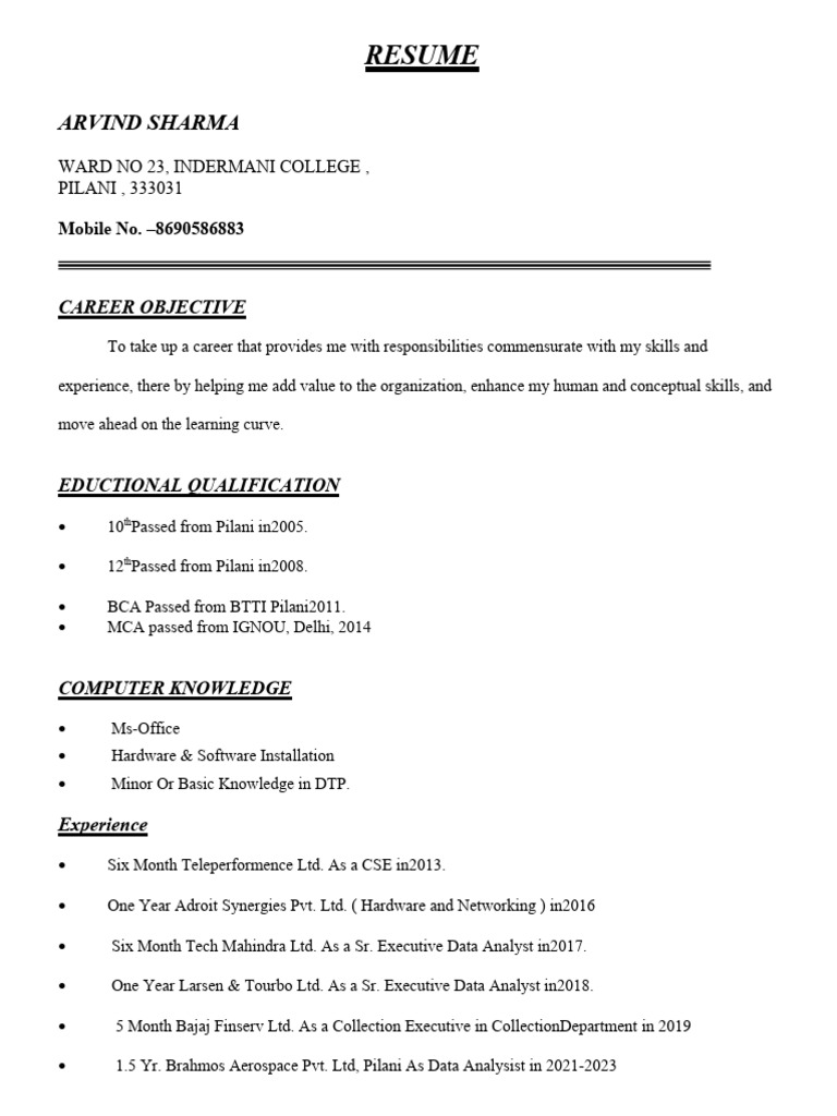 Arvind Sharma Resume | PDF