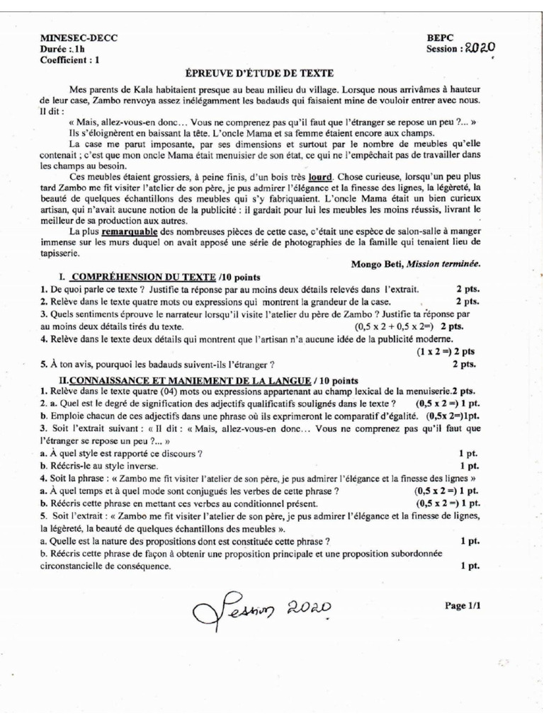 BEPC 2020 Complet | PDF