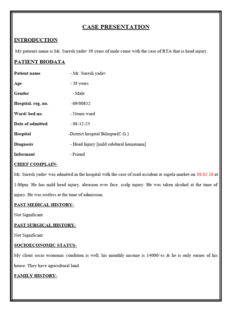 Head Inury CASE PRESENTATION Scribd | PDF | Cerebrum | Brainstem