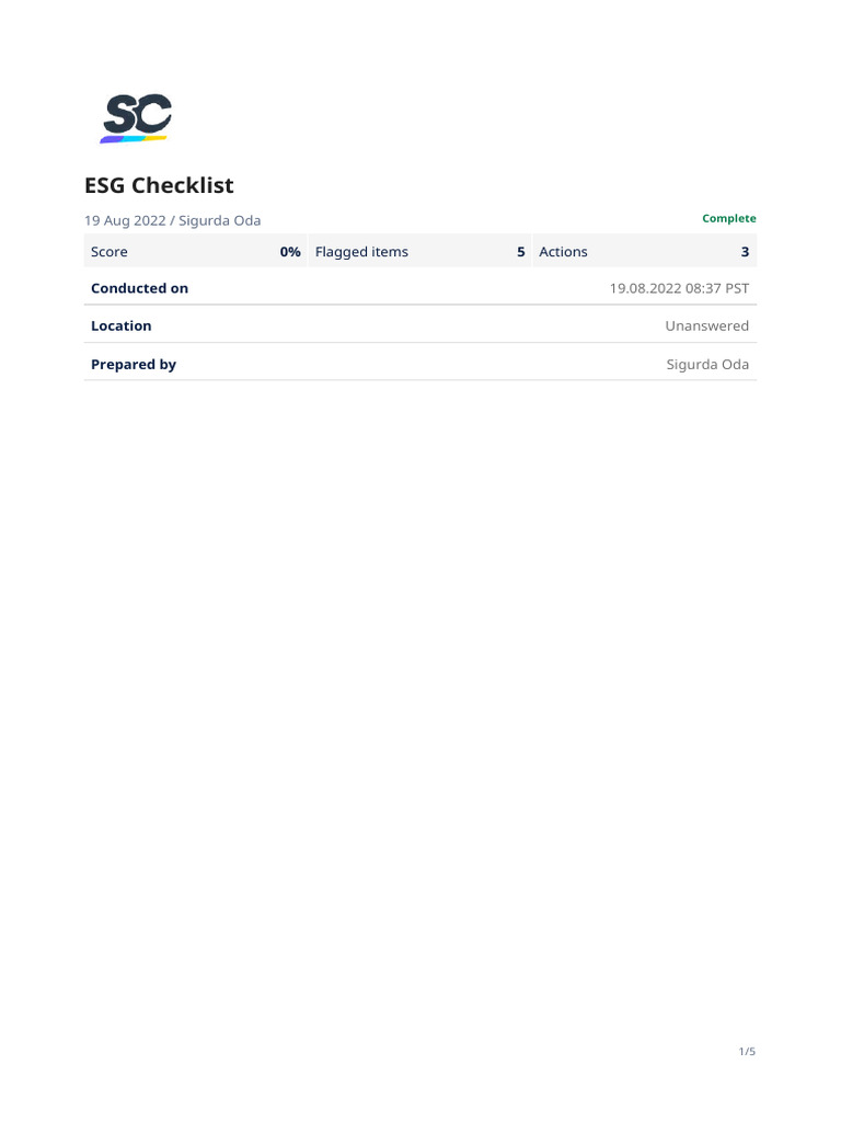 ESG Checklist Template | PDF | Waste | Employment