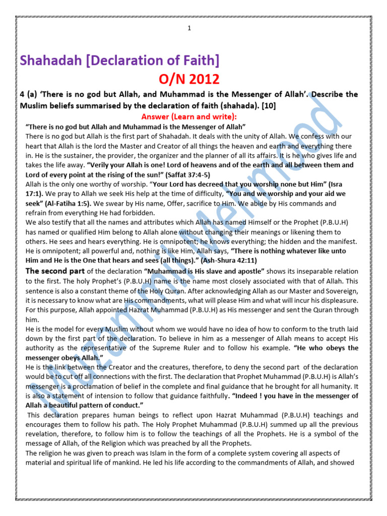 Shahadah (Declaration of Faith) | PDF | Prophets And Messengers In Islam | Muhammad