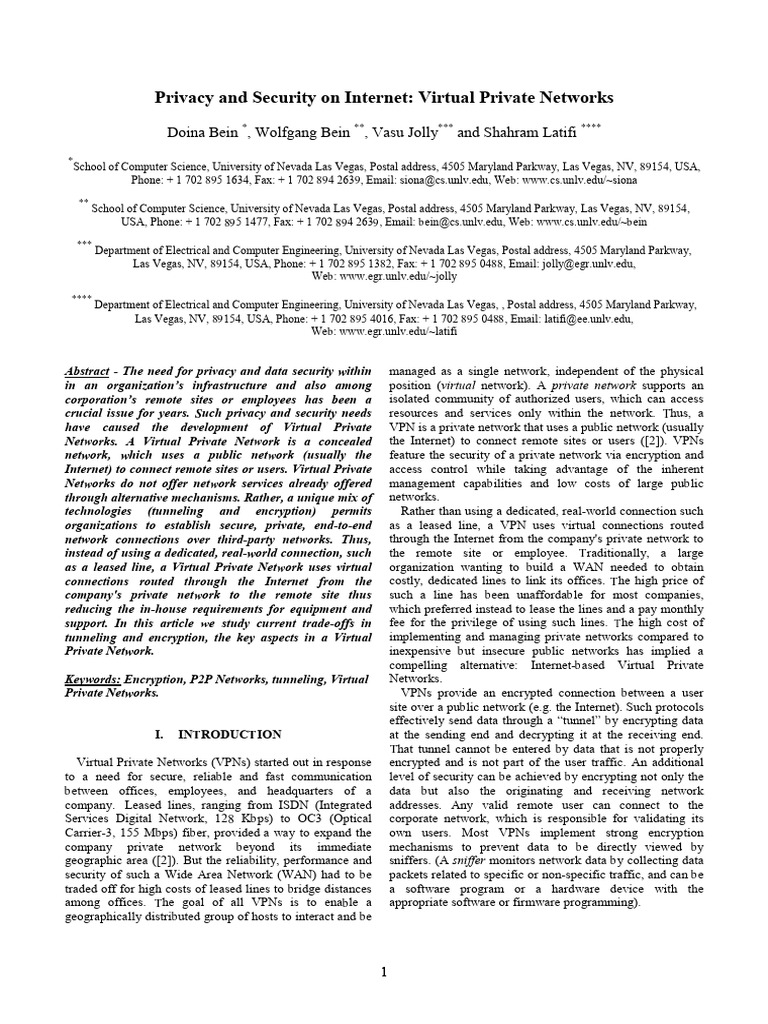 Privacy and Security On Internet: Virtual Private Networks | PDF