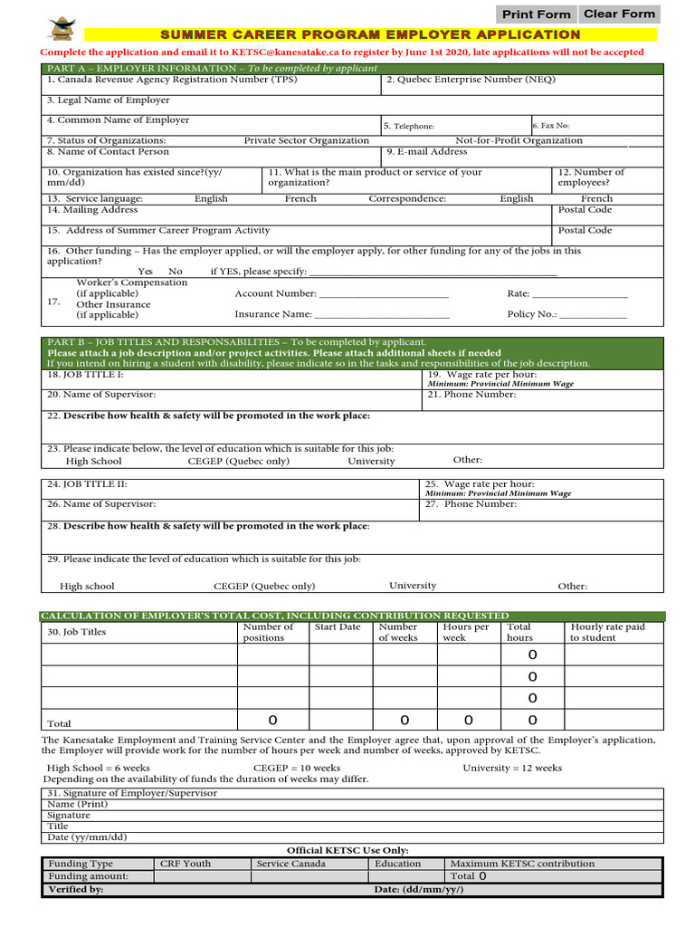 2020 SCP Employer Application | PDF | Employment | Mail