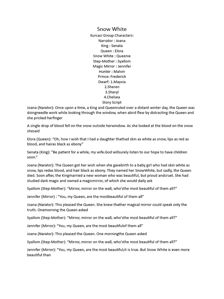 Snow White Script with Characters | PDF | Snow White