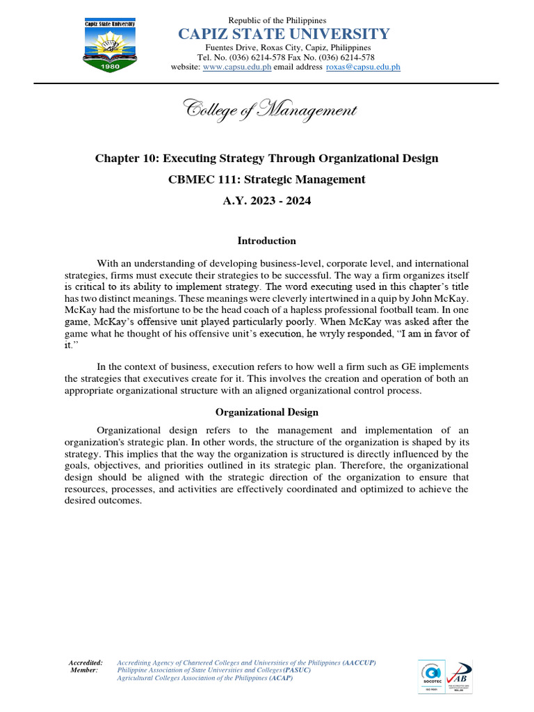 Handouts Executing Strategy Through Organizational Design Deployment Process | PDF ...