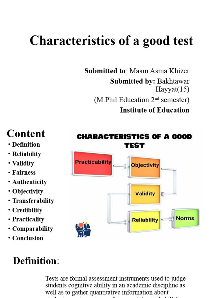 Characteristics of A Good Test1-1 | PDF | Educational Assessment ...