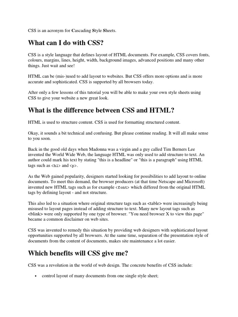 CSS Is An Acronym For Cascading Style Sheets | PDF | Cascading Style ...