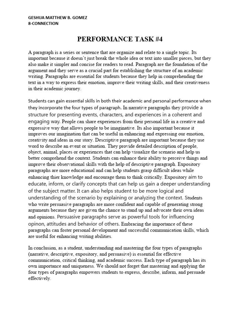 Performance Task | PDF | Experience | Idea