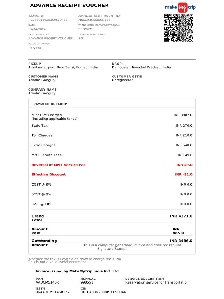 Advance Receipt Voucher - M06CR25A00087815 | PDF | Receipt | Voucher