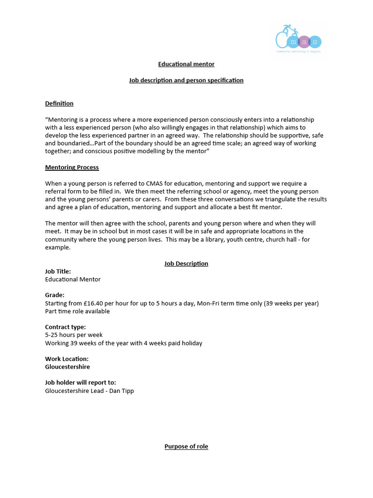 Educational Mentor Job Description | PDF | Mentorship | Cognition