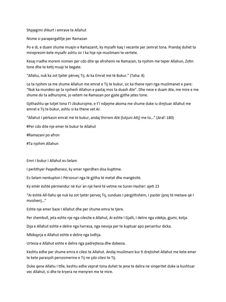 Kuptimi I Emrave Te Allahut Shkurtimisht | PDF