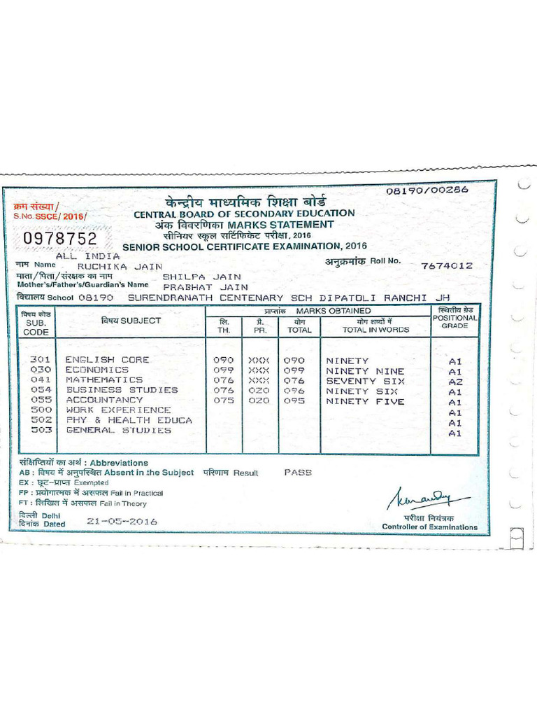 12th MARKSHEET | PDF
