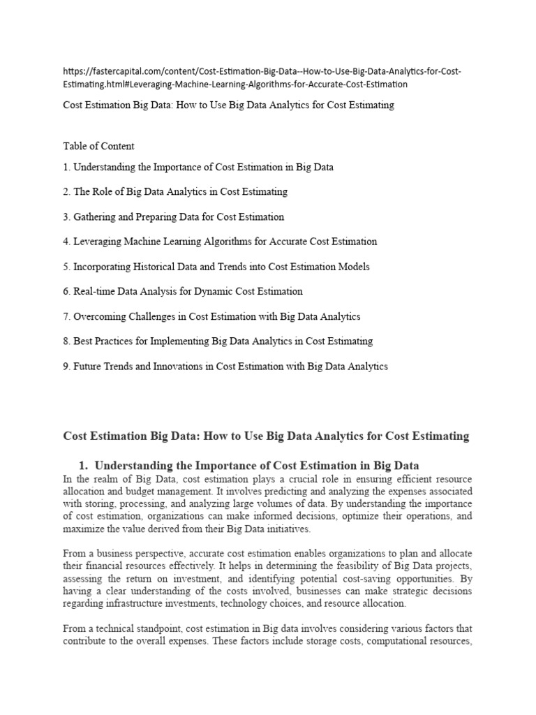 Big Data - How To Use BDA For Cost Estimation | PDF | Analytics | Data Analysis