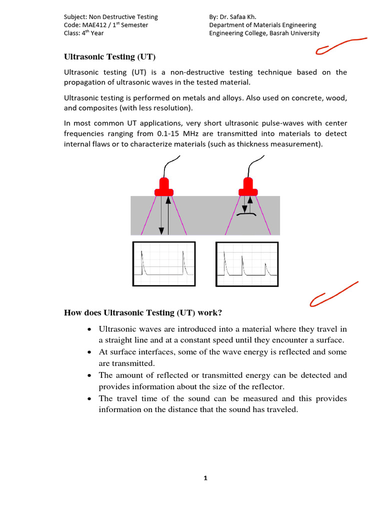 Ultrasonic Testing in Non-Destructive Testing | PDF | Waves | Wavelength