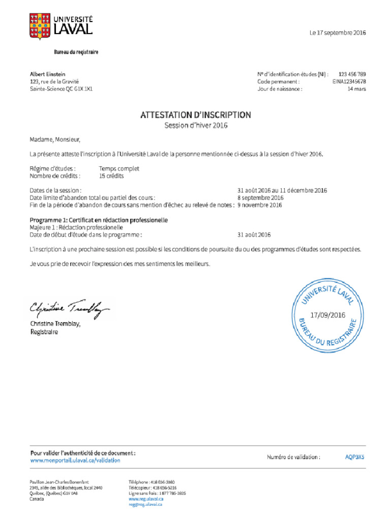 Attestation Inscription | PDF