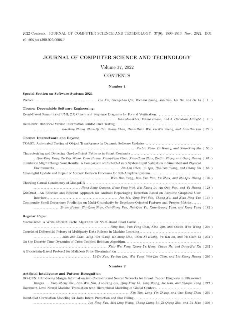 Journal of Computer Science and Technology Volume 37, 2022 | PDF | Computer Science | Computing