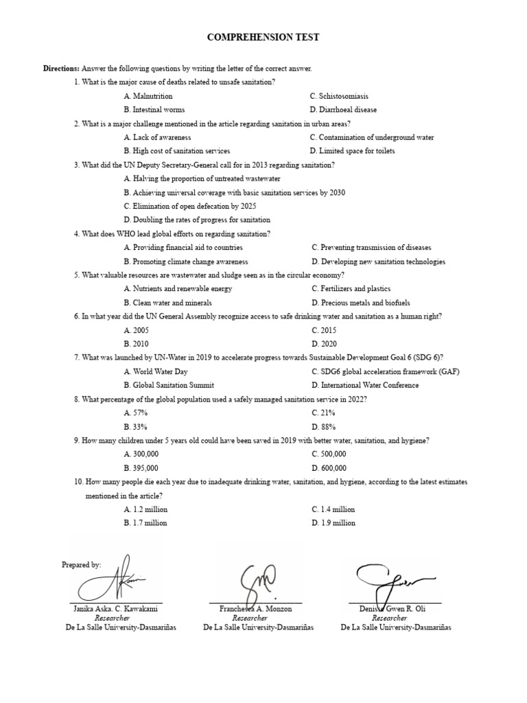 Comprehension Test | Download Free PDF | Sanitation | Wash
