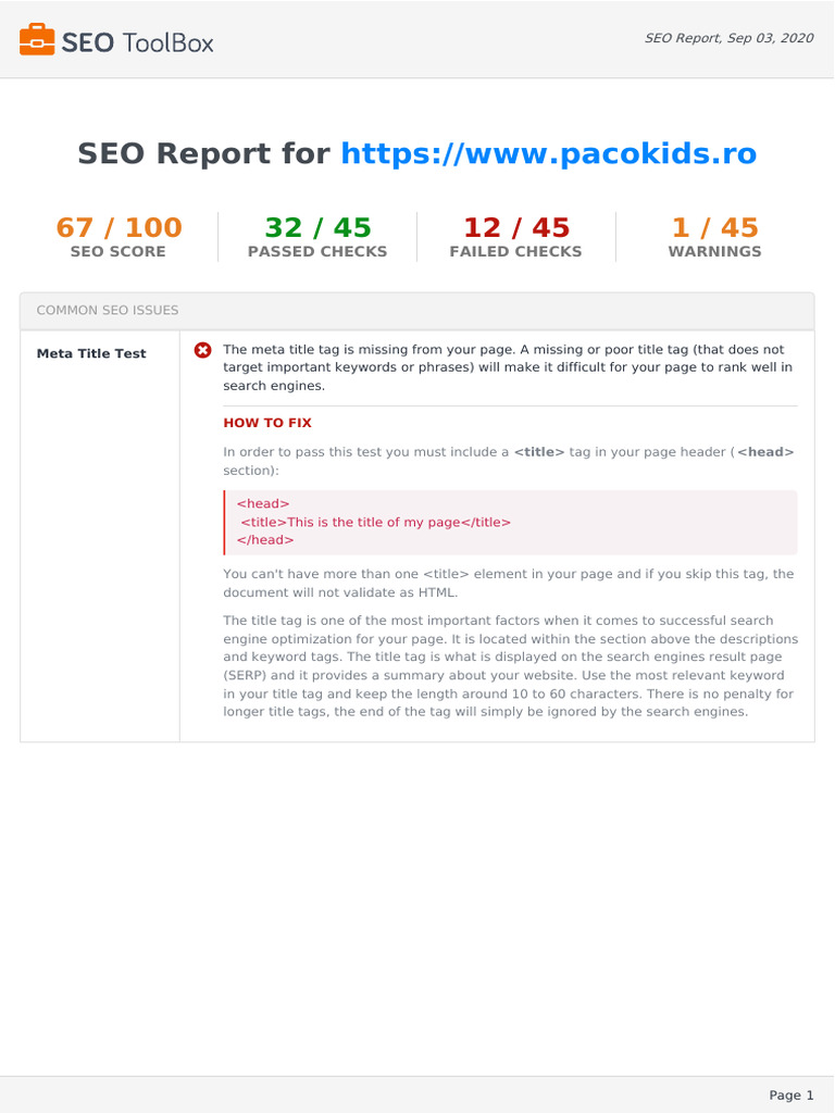 SEO Audit for PacoKids.ro | PDF | Search Engine Optimization | Hypertext