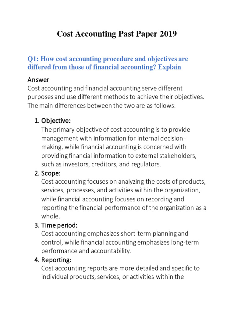 8408 Cost Accounting Past Paper 2019 | PDF | Accounting | Cost Of Goods ...